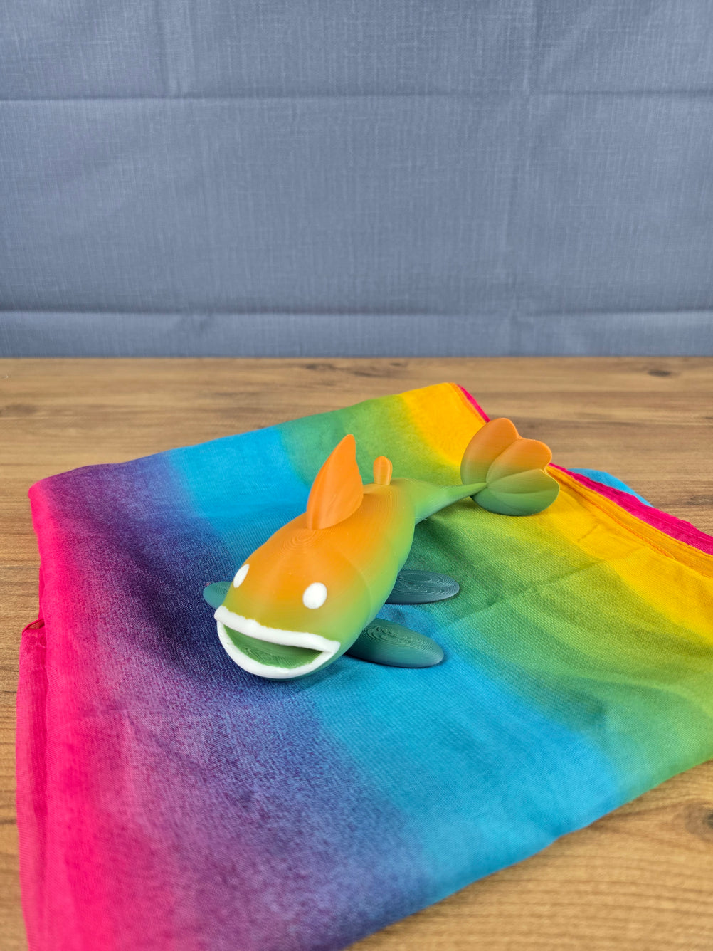 Palia Prismfish Plush 3D Printed Fish Toy – Rainbow & Purple
